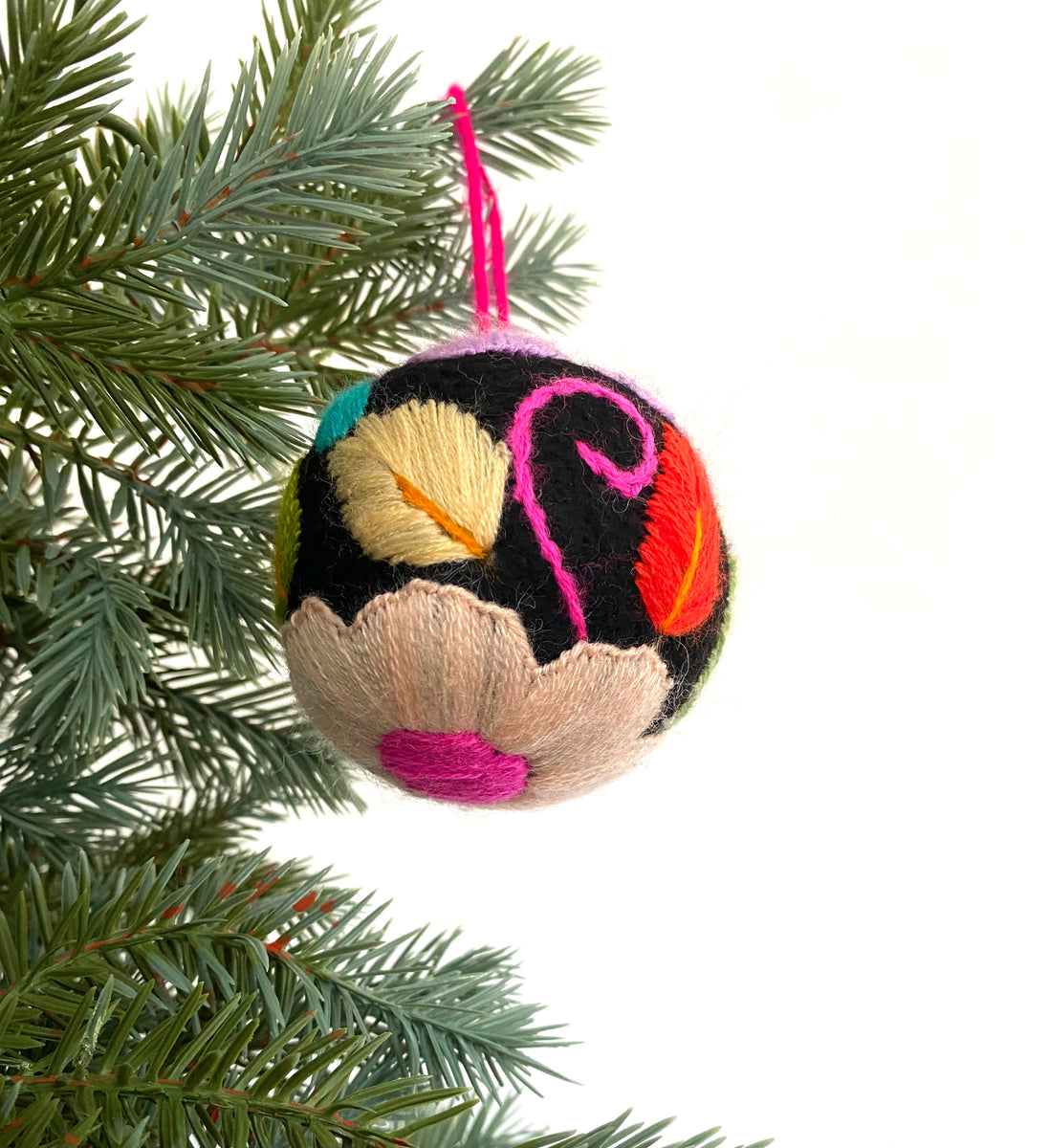 Embroidered felt ball black flowers– FolkProject